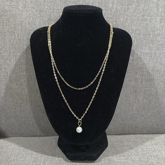 Jewelry | Single Pearl On Gold Chain Double Chain | Poshmark